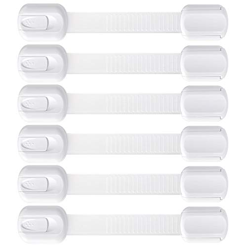 Baby Safety Locks | Child Proof Cabinet, Drawer, Appliances, Toilet Seat, Fridge and Oven & More | No Tools or Driling Required | Use 3M adhesive with Adjustable Strap and Latch System - 6 Pack, White