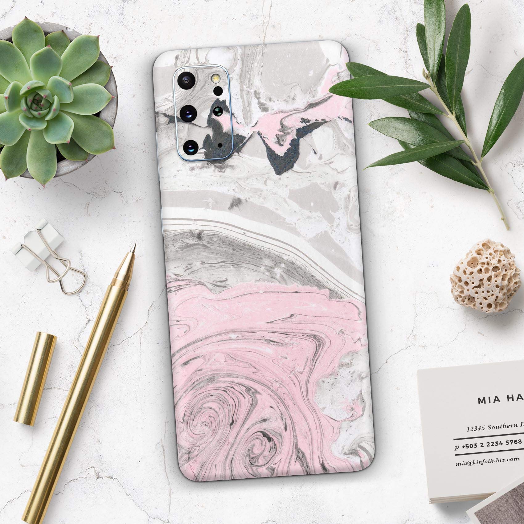 DesignSkinz Mixtured Pink and Gray Textured Marble Protective Vinyl Decal Wrap Skin Cover Compatible with The Samsung Galaxy S20 (Screen Trim & Back Glass Skin)