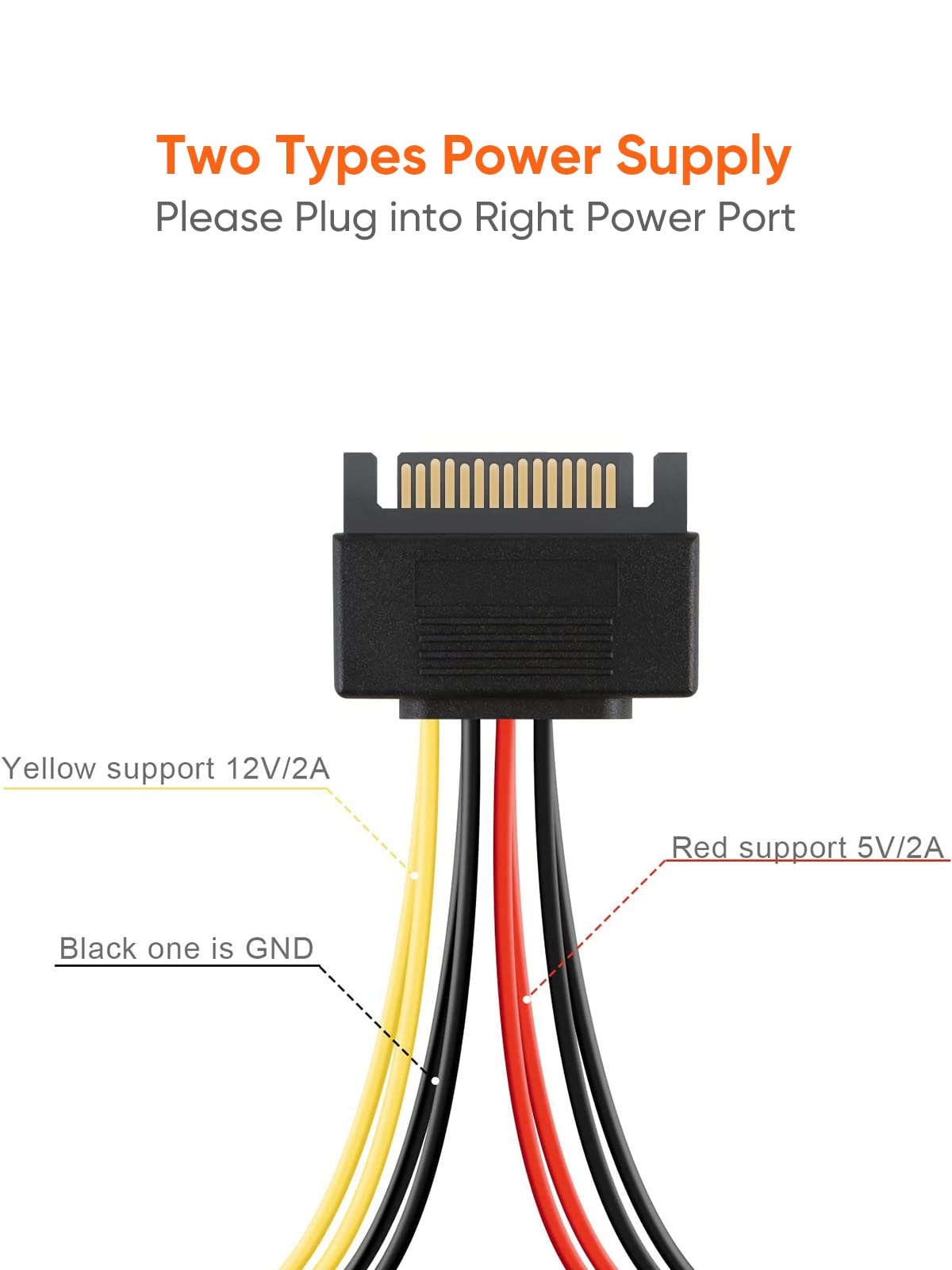 CableCreation SATA Power Cable, [2-Pack] 6-Inch SATA 15 Pin Male to 2xSATA 15 Pin Down Angle Female Power Splitter Cable