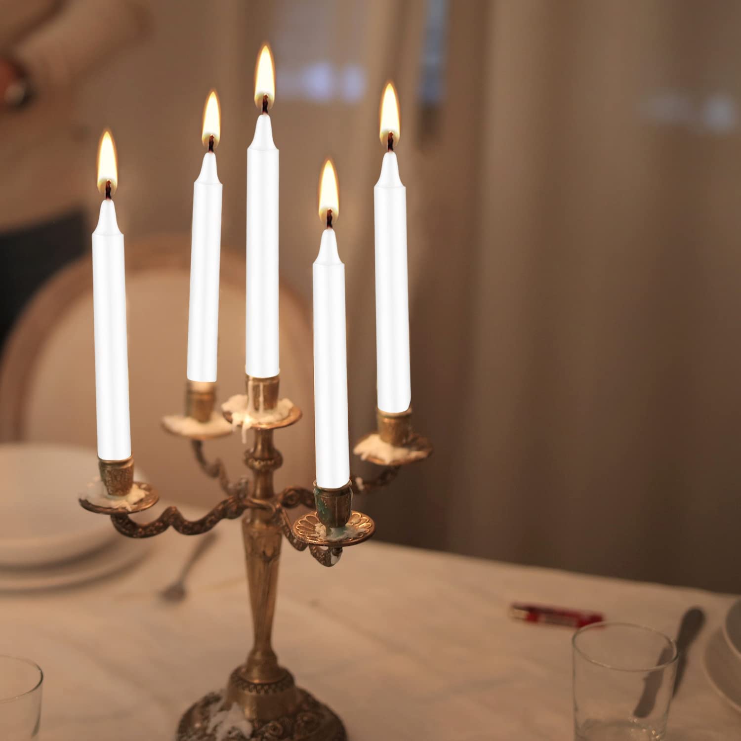 4 Inch White Taper Candle for Home Decor,20 Pack Unscented, Smokeless & Dripless Candle Stick, 1.5 Hour Burning Time for Party, Wedding, Dinner and More