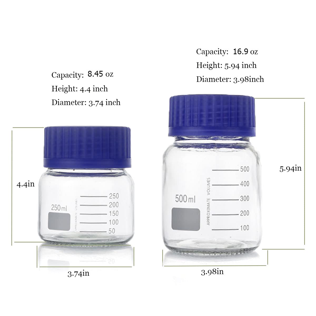 6 Pack 250mL Wide Mouth Media Bottle,Round Reagent Media Bottle with GL80 Screw Cap,Storage Lab Glass Bottle,Premium Scientific Glassware for Labs, Classrooms or Home Use Glass Container (250ML)