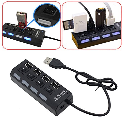 Lysee Data Cables - 2 Colors LED 4 Port USB 2.0 Hub High Speed Power On/Off Button Switch USB Splitter for Laptop PC Computer Accessories um - (Color: Black)