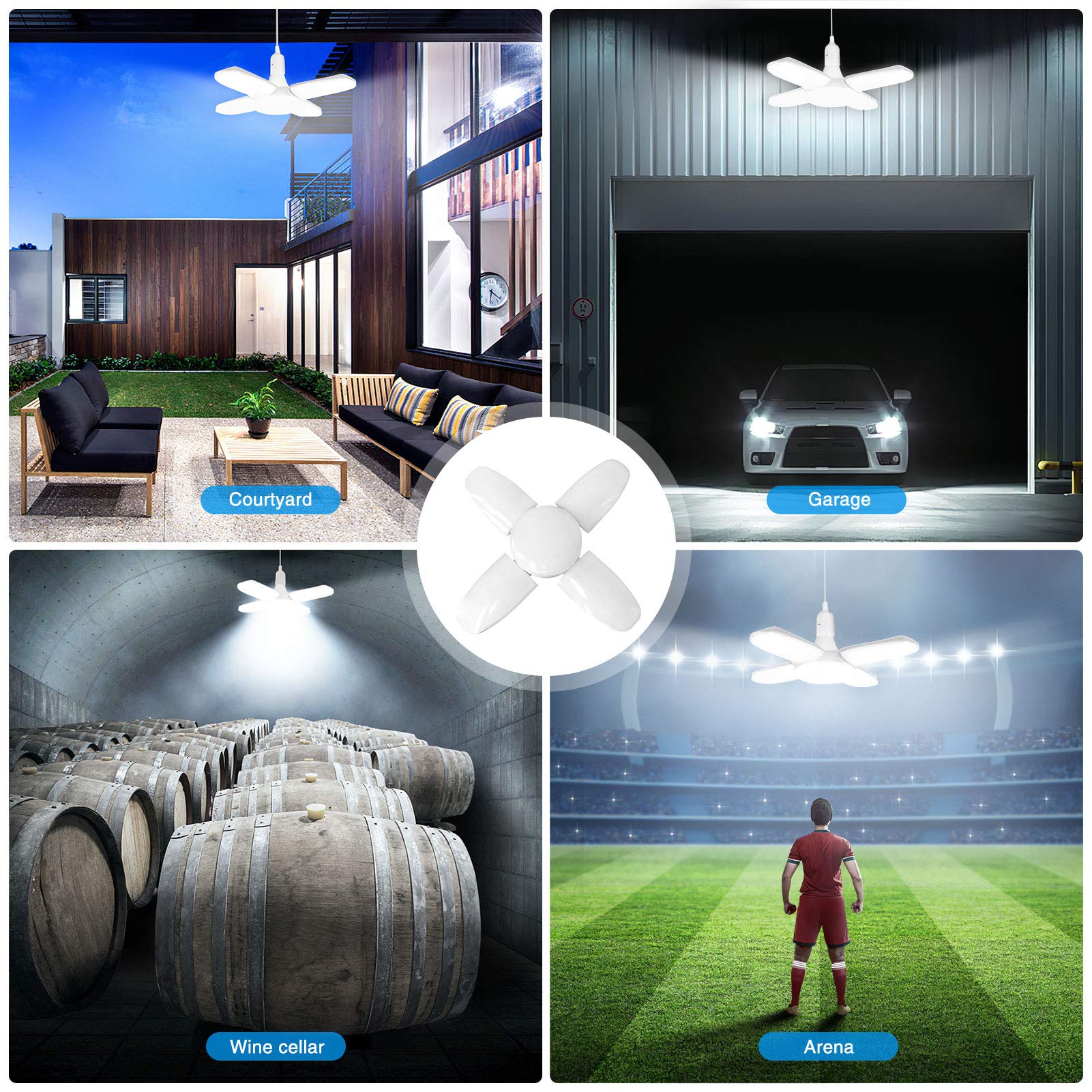 2 Pack LED Garage Lights 60W Deformable Garage Ceiling Light 6000LM White Garage Light 6000K Dimmable Garage LED Light for Warehouse Workshop Basement Workstations Light