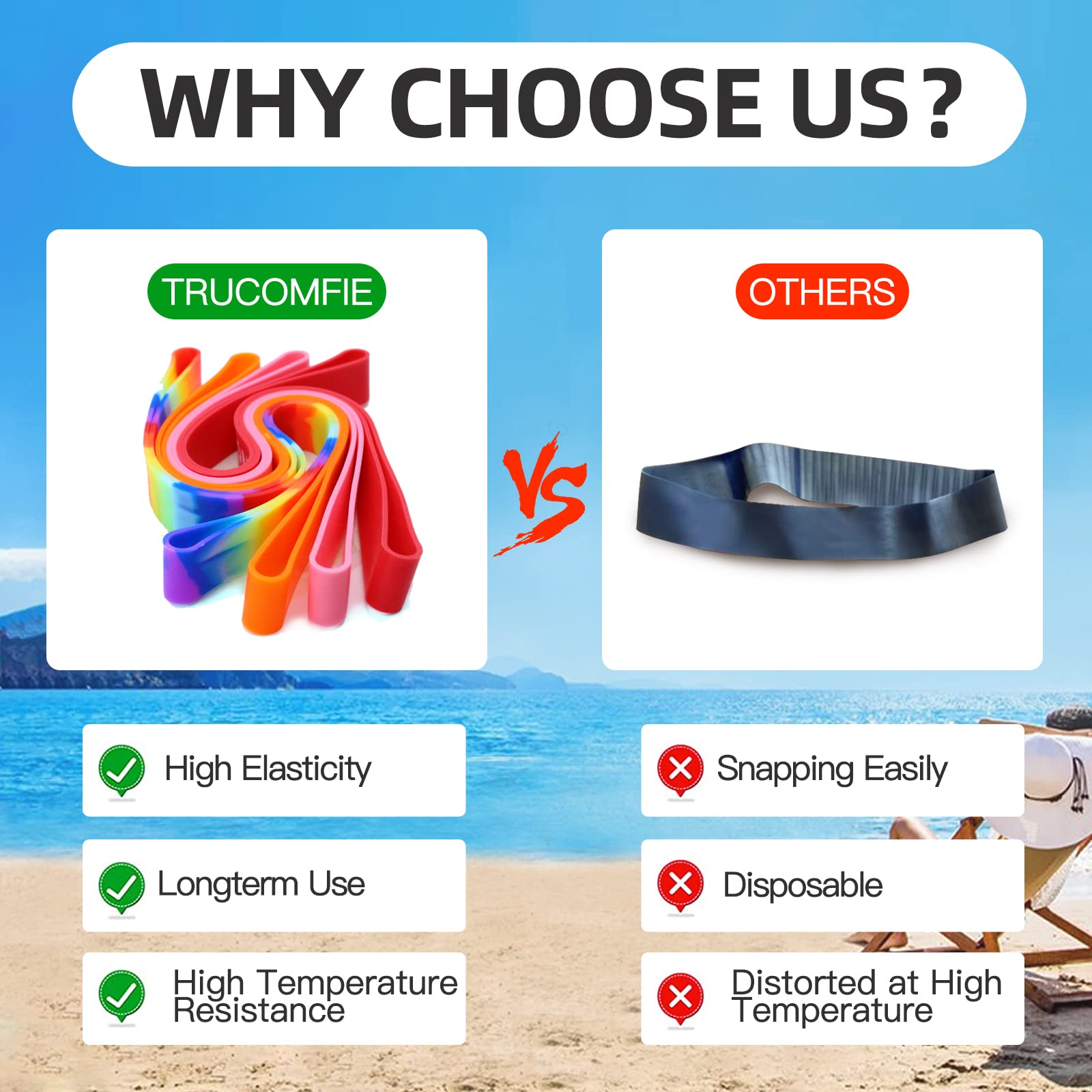 4 Pack Towel Bands for Beach, Pool & Cruise Chairs, Silicone-No Snapping in The Sun, Great Alternative for Beach Towel Clips (Red, Pink, Orange, Rainbow)