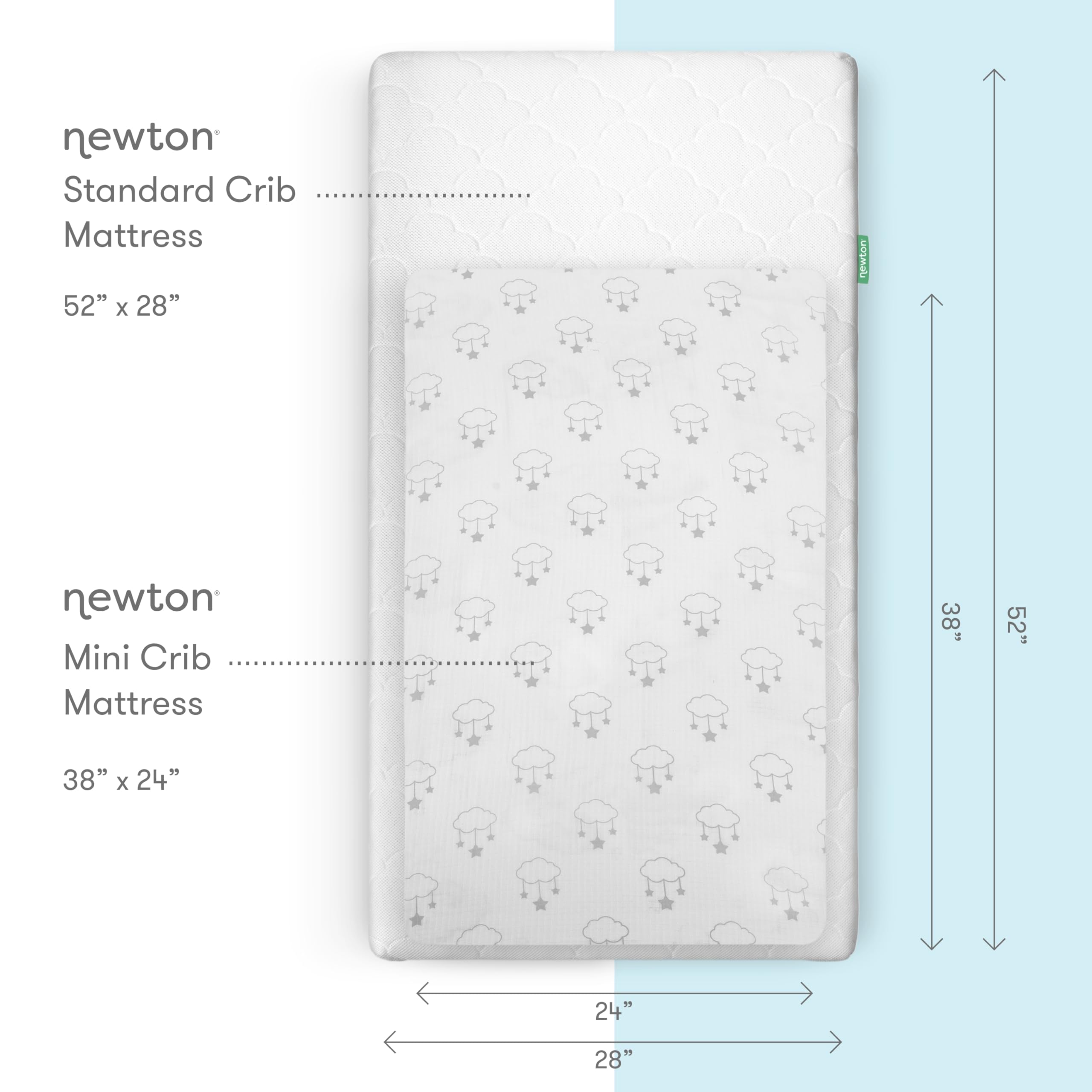 Newton Baby Mini Crib Fitted Sheets (2-Pack) | Organic Muslin Cotton, Breathable & Soft Baby Sheets, Washable Baby Mattress Sheets, Fits Any Mini Sized Crib 24" x 38", Wishing on a Star Print + White