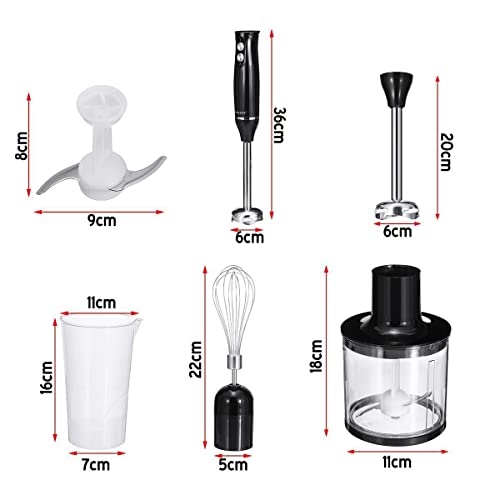 4 in1 Immersion Blender Handheld 304 Stainless Steel Blades, 5 Speed & 3-Angle Adjustable Chopper Beaker Whisk and Beater for Milkshakes Smoothies Soup Baby Food