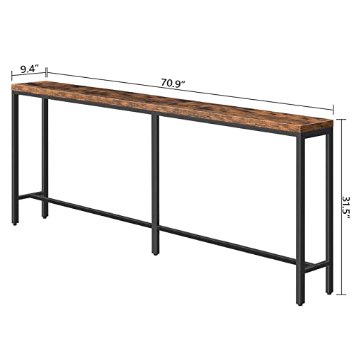 ALLOSWELL Console Sofa Table, 70.9" Narrow Entryway Table, Extra Long Console Table Behind Couch, 1.2" Thick Board, Skinny Hallway Table for Entrance, Living Room, Foyer, Rustic Brown CTHR2801