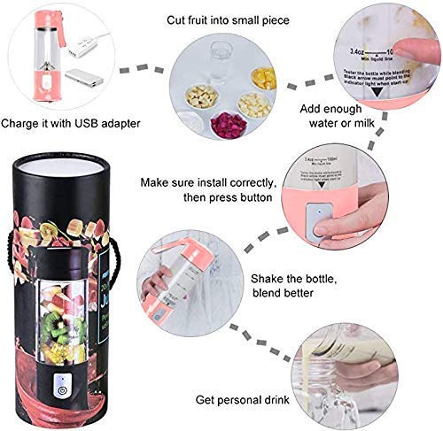 2psc Portable Blender, USB Travel Juice Cup Baby Food Mixing Juicer Machince with Updated 6 Blades with Powerful Motor 4000mAh Rechargeable Battery,13Oz Bottle