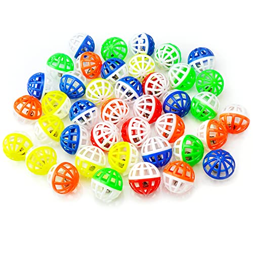 CHIWAVA 45PCS 1.6'' Cat Toy Ball with Bell Plastic Lattice Jingle Balls Kitten Chase Pounce Rattle Toy Assorted Color