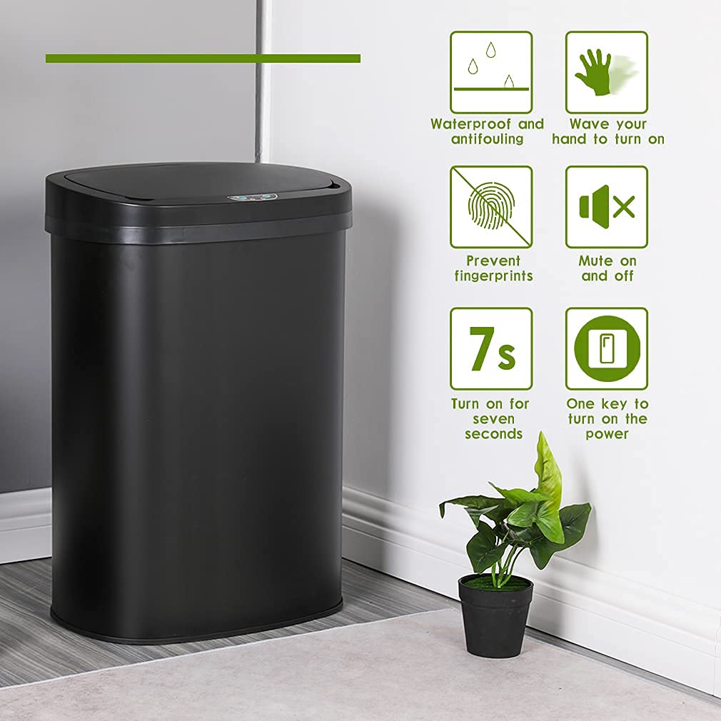 Automatic Touchless Trash Can Touch Free Kitchen Trash Bin Stainless Steel Garbage Can with Lid Soft Close Waste Bin for Kitchen Living Room Office Bathroom, 13 Gallon 50L, Black