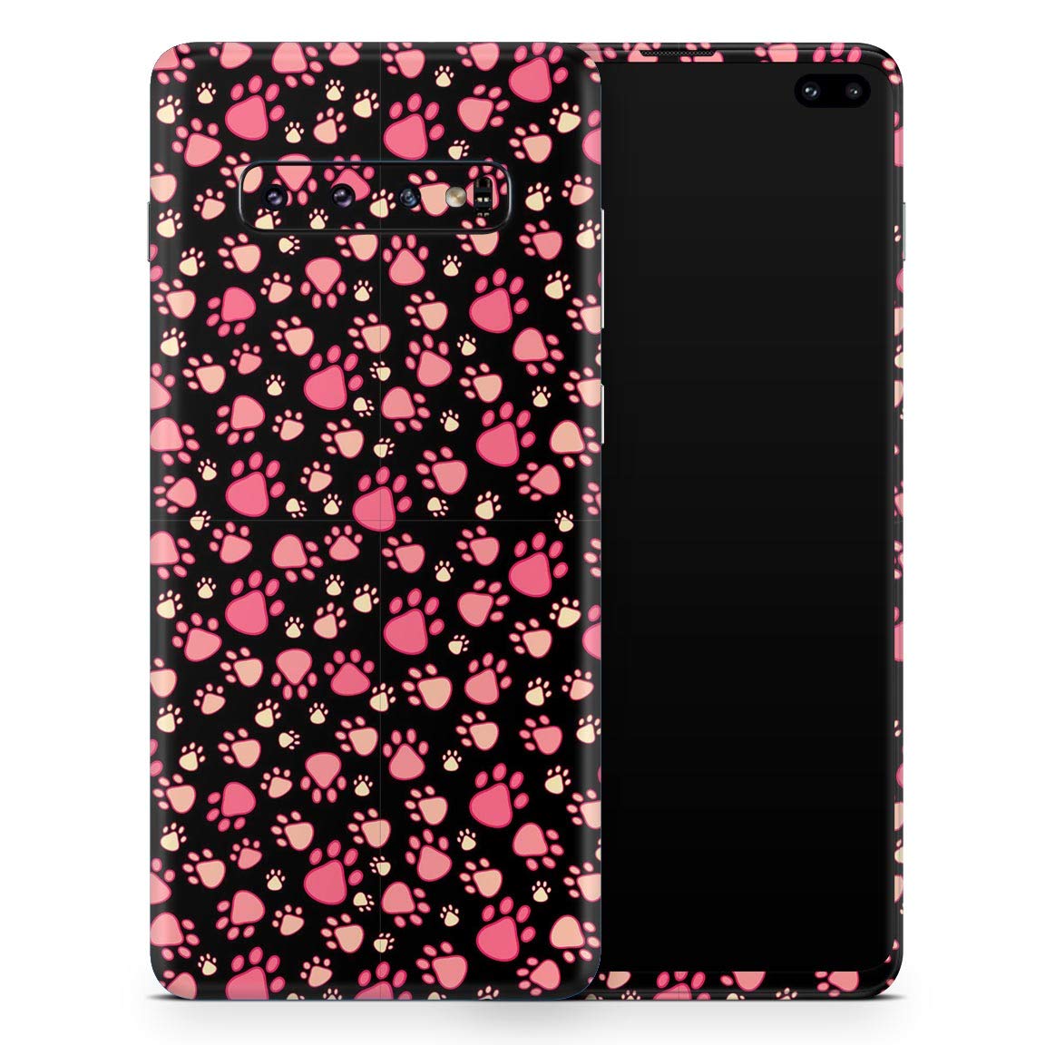 DesignSkinz Pink Paw Prints on Black Protective Vinyl Decal Wrap Skin Cover Compatible with The Samsung Galaxy S20 (Screen Trim & Back Glass Skin)