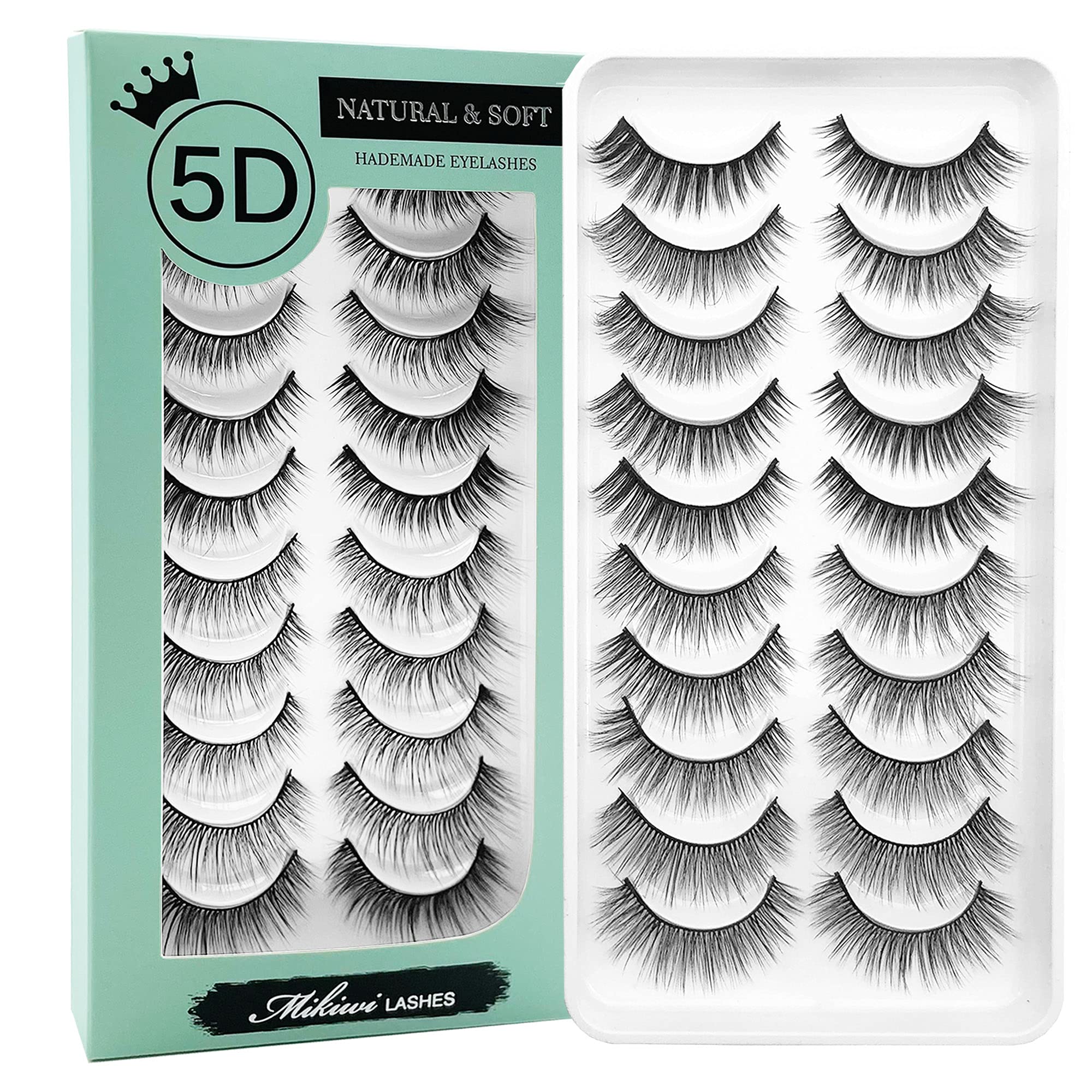 Mikiwi Lashes False Eyelashes 10-12mm Natural Fake Lash Fluffy Light Volume Faux Mink Lashes 10 Pairs Pack Eye lashes