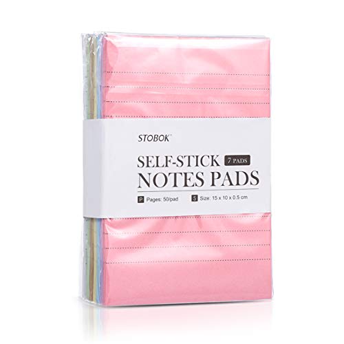 STOBOK Lined Sticky Notes,7 Packs Bright Color Self-Stick Memo notepads with line 3.9 x 6 inch,Legal Pads 50 Sheets per Notepad Memo Stickers for Office,School,Home