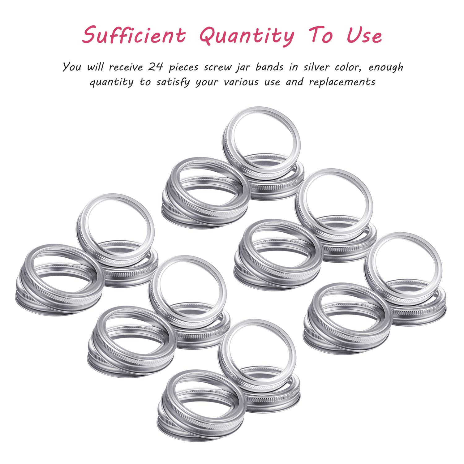 24 Pieces Regular Mouth Canning Jar Replacement Metal Rings Practical Screw Jar Bands Leak Proof Tinplate Metal Bands Rings, Compatible with Mason Jar (Silver)