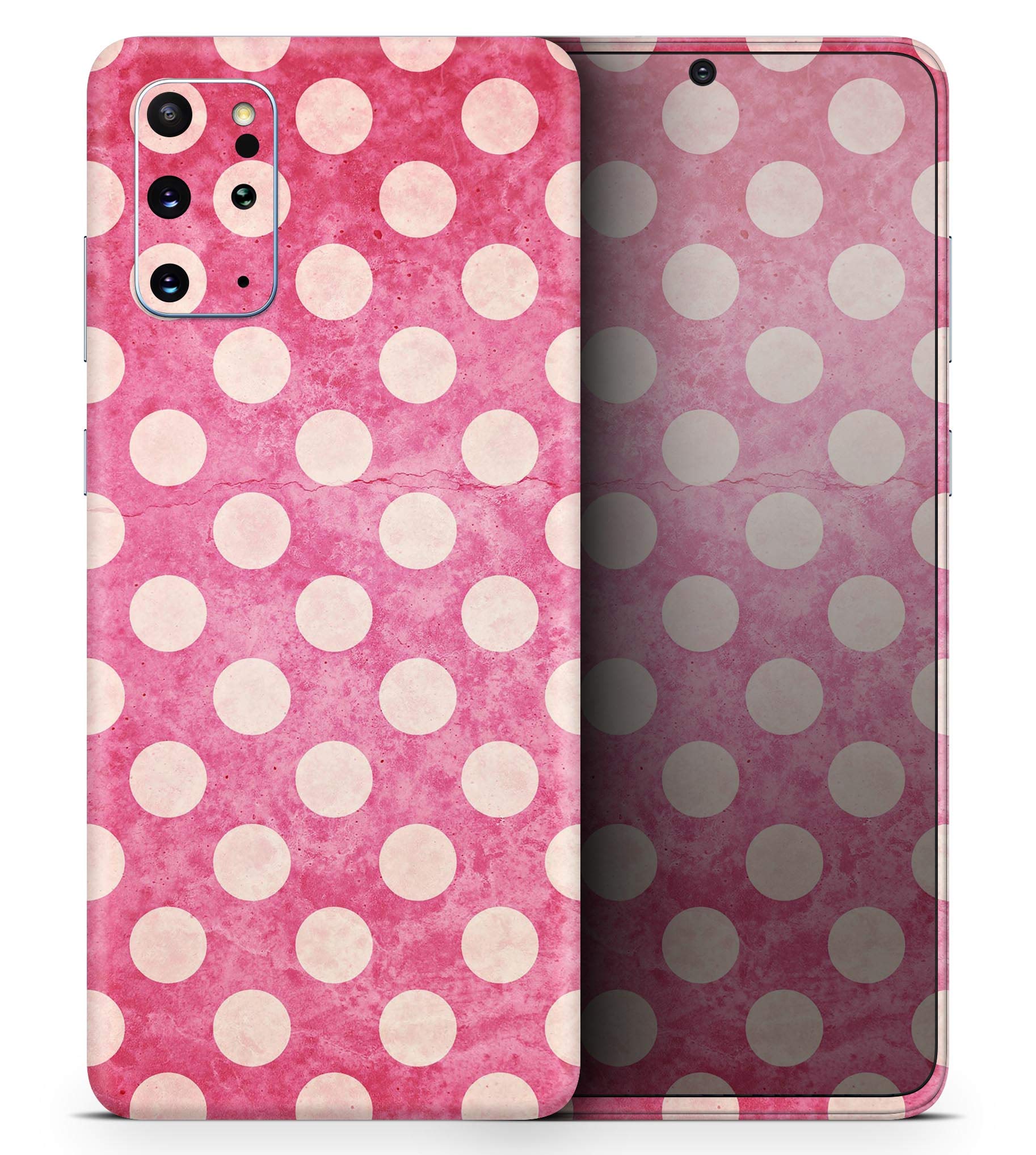 DesignSkinz White Polka Dots Over Grungy Pink Protective Vinyl Decal Wrap Skin Cover Compatible with The Samsung Galaxy S20 (Screen Trim & Back Glass Skin)