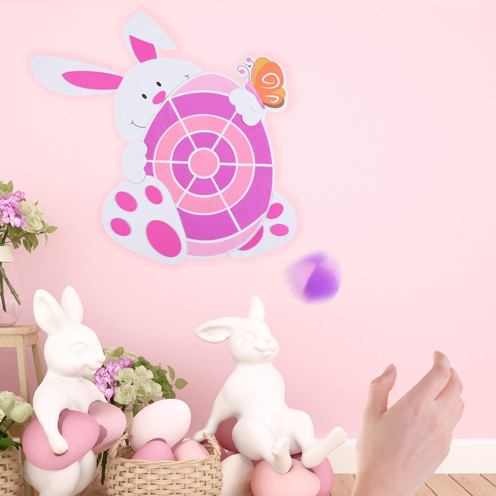 Aneco Easter Bunny Easter Egg Dart Board Sticky Balls Toys Games DIY Spliceable Dart Board Kit with 6 Sticky Balls for Indoor and Outdoor Sports Games