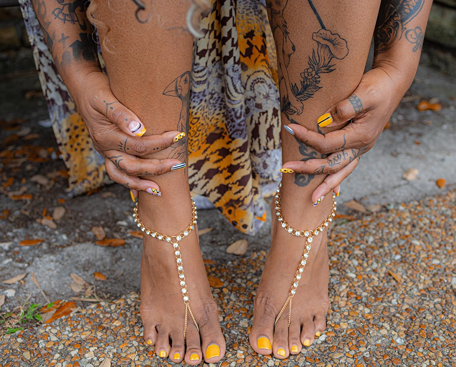 2 Pieces Women's Foot Chain Barefoot Sandals Beach Wedding Jewelry Anklet with Rhinestone Toe Ring