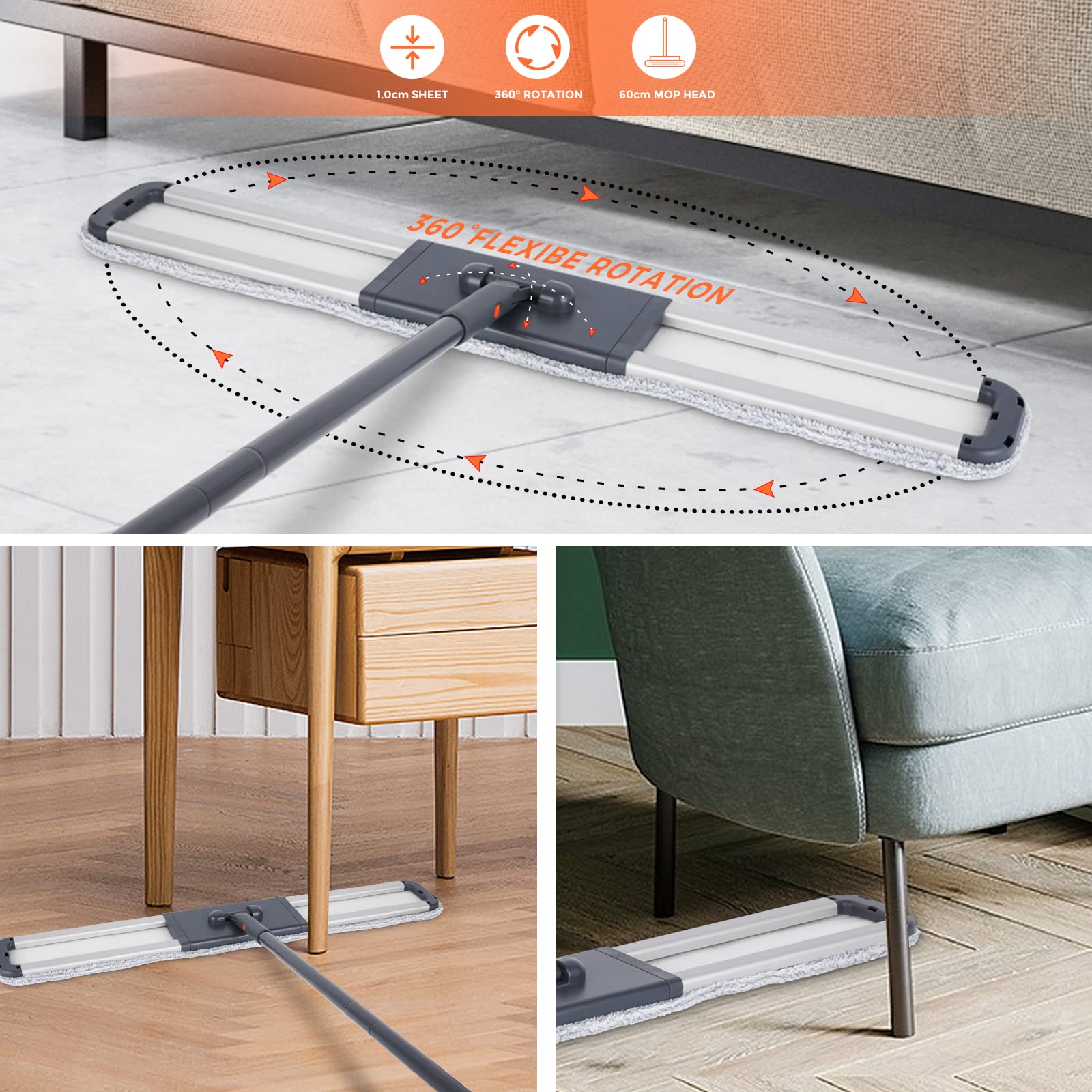 36" Large Wrestling mat mop Commercial Dust Mops for Floor Cleaning Push mop with Adjustable Handle for Company Hotel Household Cleaning Supplies