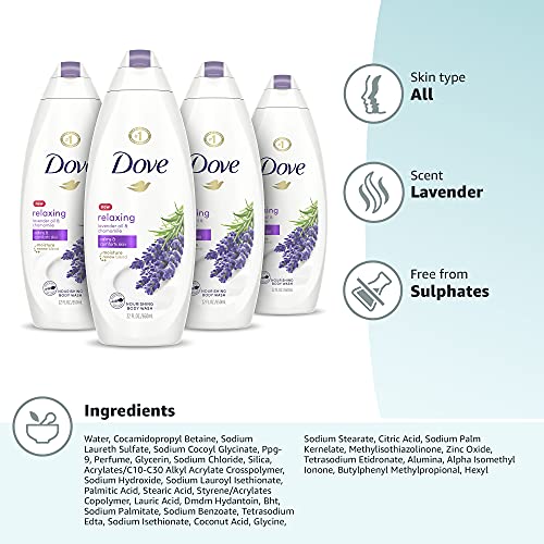 Dove Body Wash for Softer and Smoother Skin After Just One Use Lavender Oil and Chamomile Stress Relieving and Calming 22 oz, 4 Count