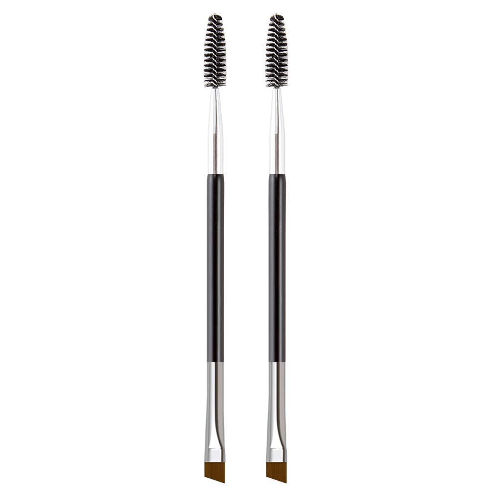 2 Pack Angled Eyebrow Brush, KINGMAS Professional Double-Ended Eye Brow Brush and Spoolie Brush (Black)