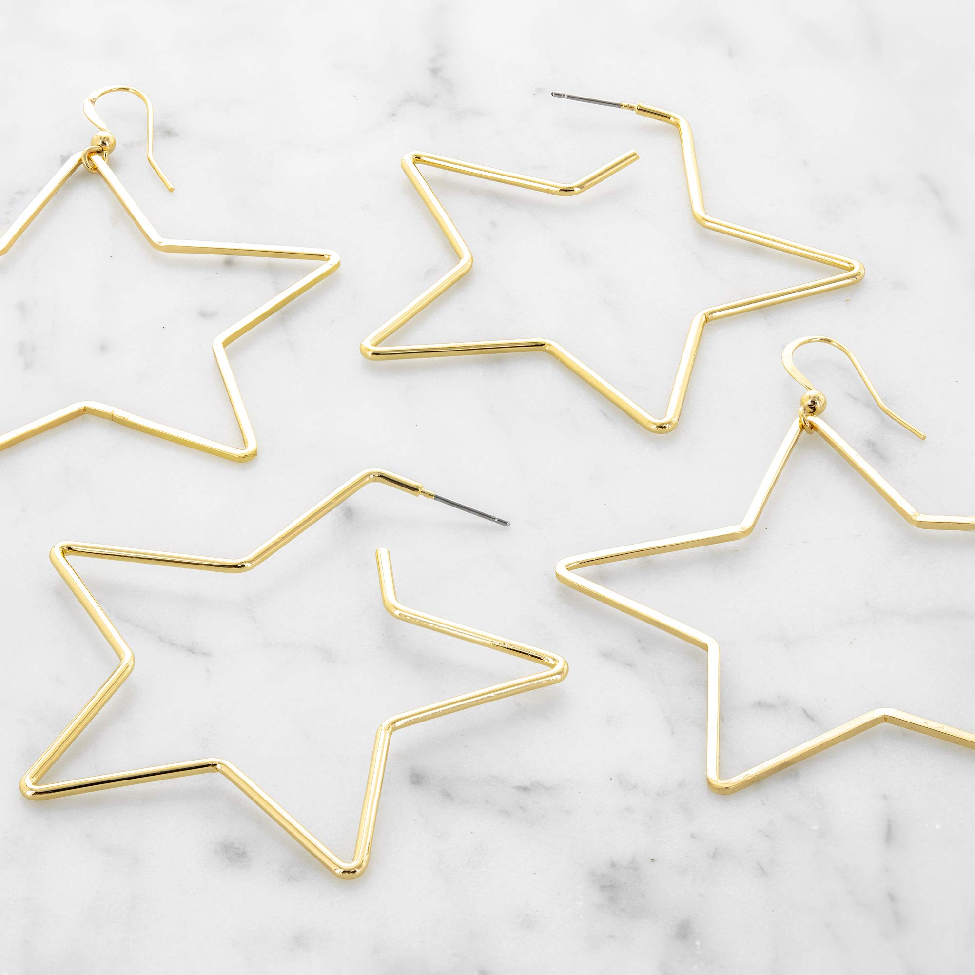 And Lovely 14K Gold Dipped Star Earrings - Statement Hoop Earrings - Drop Dangle Earrings (Gold Star Hoop)