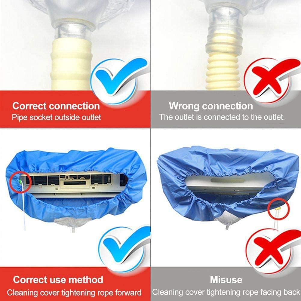 Air Conditioner Cleaning Protector Cover Waterproof Dustproof Cover Bag with Drain Outlet and Water Pipe Dust Washing Clean Protector Bag Wall Mounted Split AC Air Conditioning Service Bag (Blue, M)