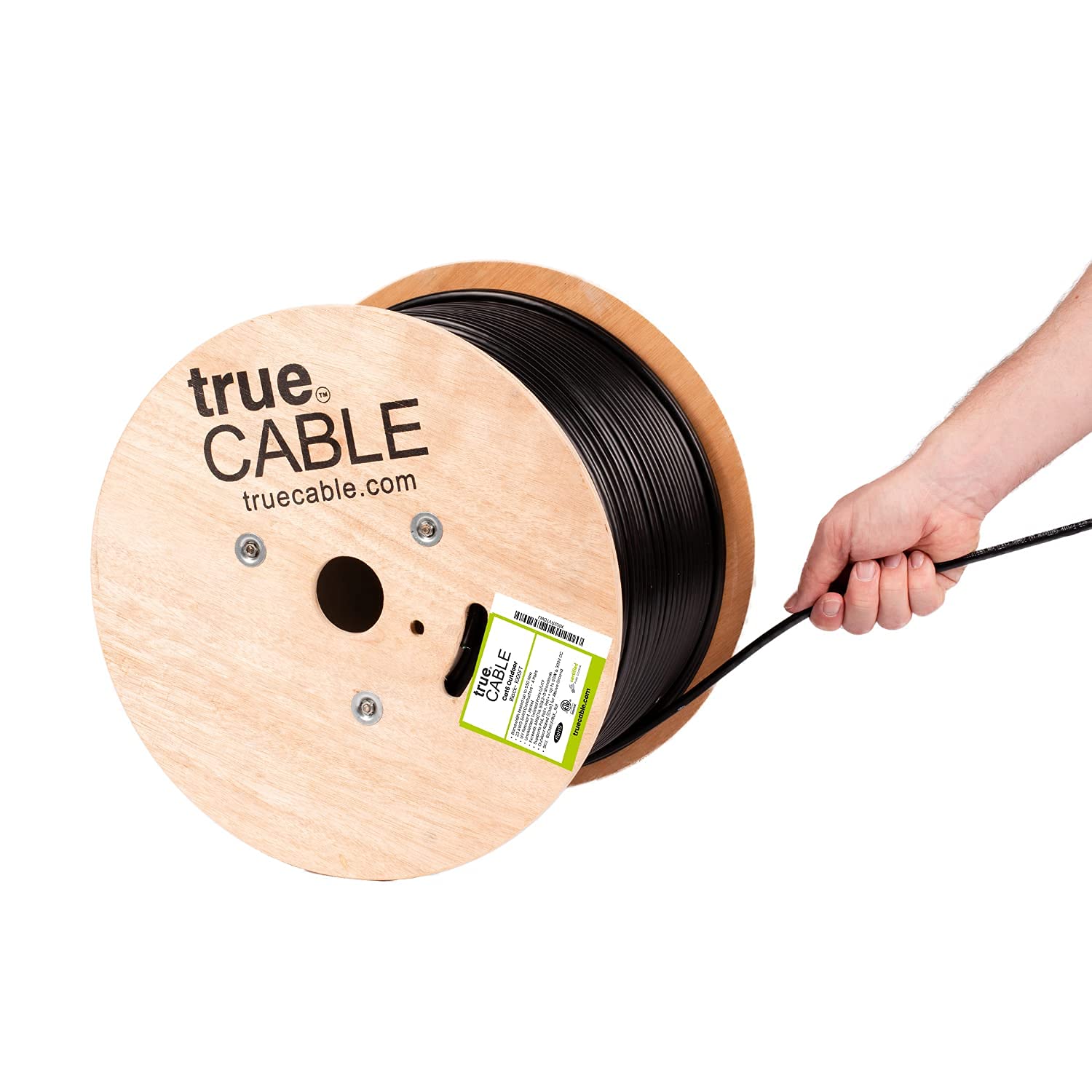 trueCABLE Cat6 Outdoor, Unshielded UTP, 1000ft, UV Resistant, CMX Rated, Black, 23AWG Solid Bare Copper, 550MHz, PoE++ (4PPoE), ETL Listed, Bulk Ethernet Cable