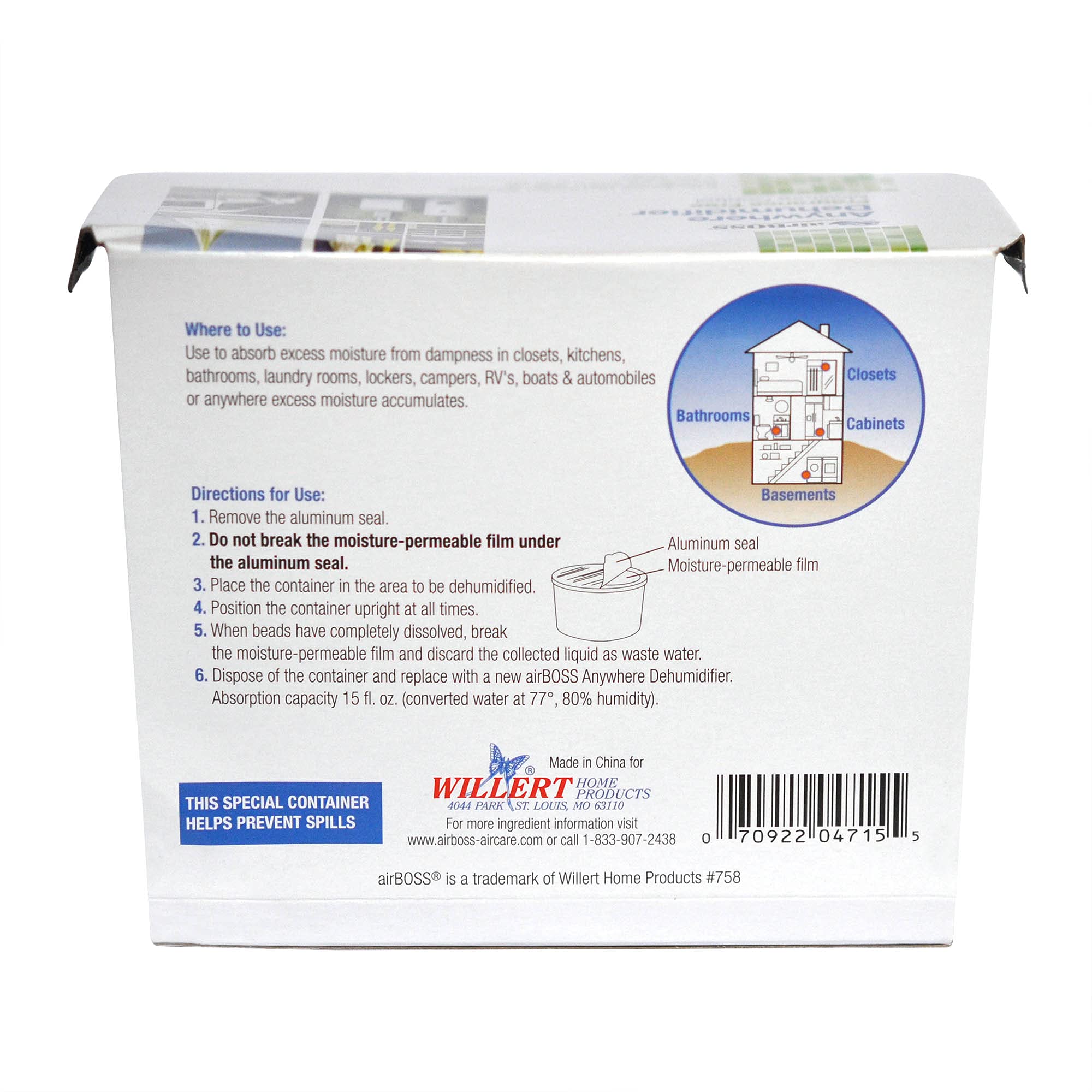 airBOSS Anywhere Dehumidifier, Fights Mildew and Odors, Fragrance Free, No Spills, 10.6 oz, Pack of 6