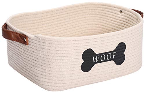 Brabtod Cotton Rope Dog Toy Storage Basket Medium, Dog Toy bin with Handle,Dog Stuff Organizer - Perfect for organizing pet Toys, Blankets, leashes, Pee mats and Diapers,Nursery Decor Basket-Beige
