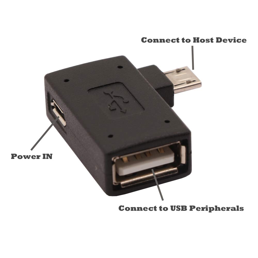 AuviPal 2-in-1 Powered Micro USB to USB OTG Adapter 90 Degree Right Angled for FireStick, S/NES Classic Mini, Sega Genesis and More - 2 Pack