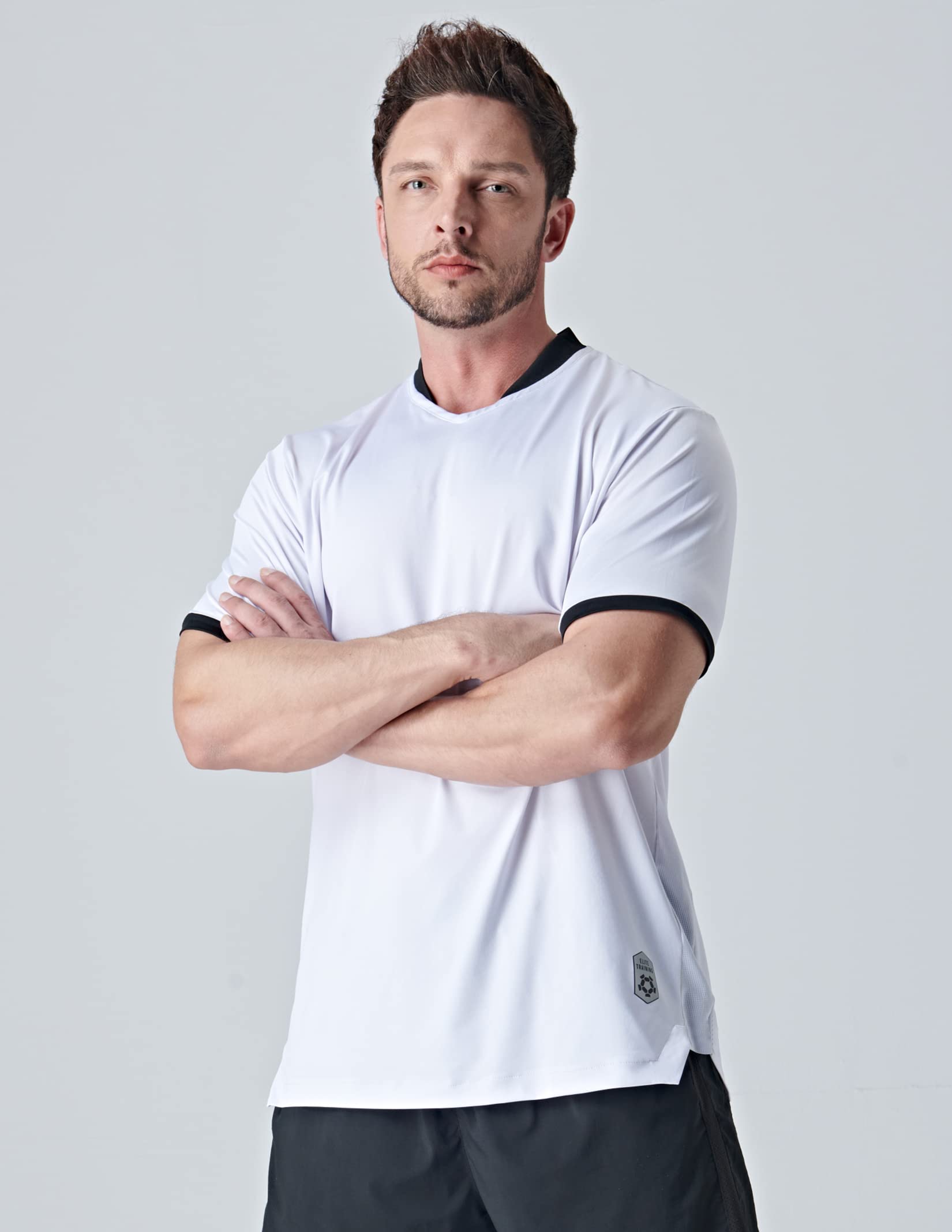 2 Pack Mens Soccer Shirts Sports Jersey Black/White Dry Fit Athletic Training Tees (Set 1, Medium)