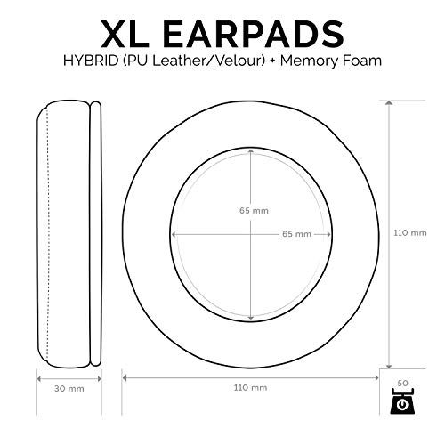 Brainwavz XL Hybrid Memory Foam Earpads for AKG 701 & Many Other Large Over The Ear Headphones - Sennheiser, JBL, Bayerdynamic, HifiMan, ATH, Philips, Fostex, Sony Ear Pads