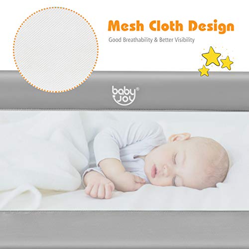 BABY JOY Double Sided Bed Rail Guard, 2 Pack, Extra Long, Swing Down for Convertible Crib, Folding Baby Safety Bedrail for Kids Twin Full Size Queen King Mattress, Rails for Toddlers (Gray, 59-Inch)