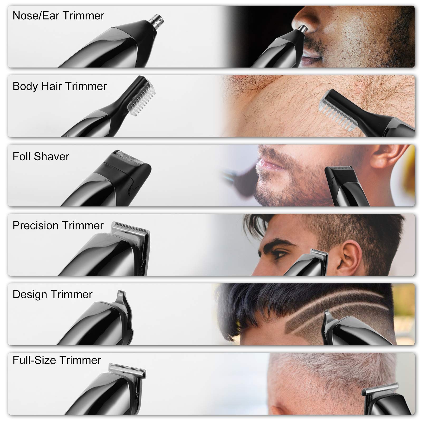 TUSHANGGE Beard Trimmer for Men Electric Razor Waterproof Professional Hair Clippers 6 in 1 Cordless Grooming Kit USB Rechargeable with Travel Case