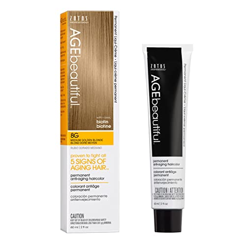 AGE beautiful Permanent Hair Color Dye Liqui Creme | 100% Gray Coverage | Anti-Aging Haircolor | Biotin for Thicker, Fuller Hair | Professional Salon Coloring | 8G Medium Gold Blonde