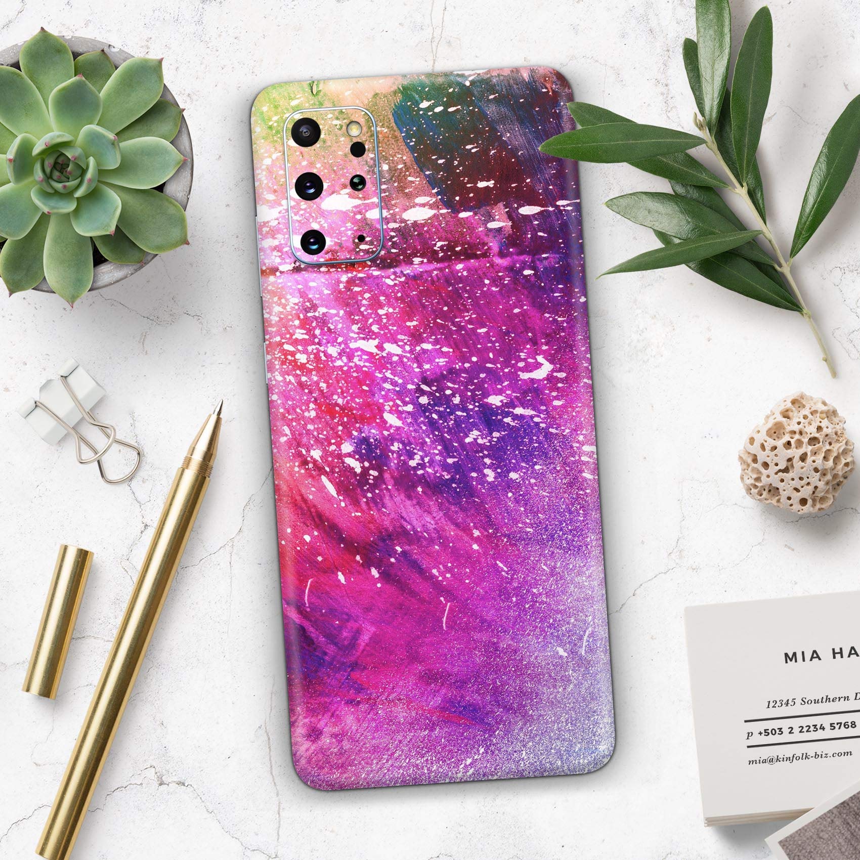 DesignSkinz Abstract Neon Paint Explosion Protective Vinyl Decal Wrap Skin Cover Compatible with The Samsung Galaxy S20 (Screen Trim & Back Glass Skin)