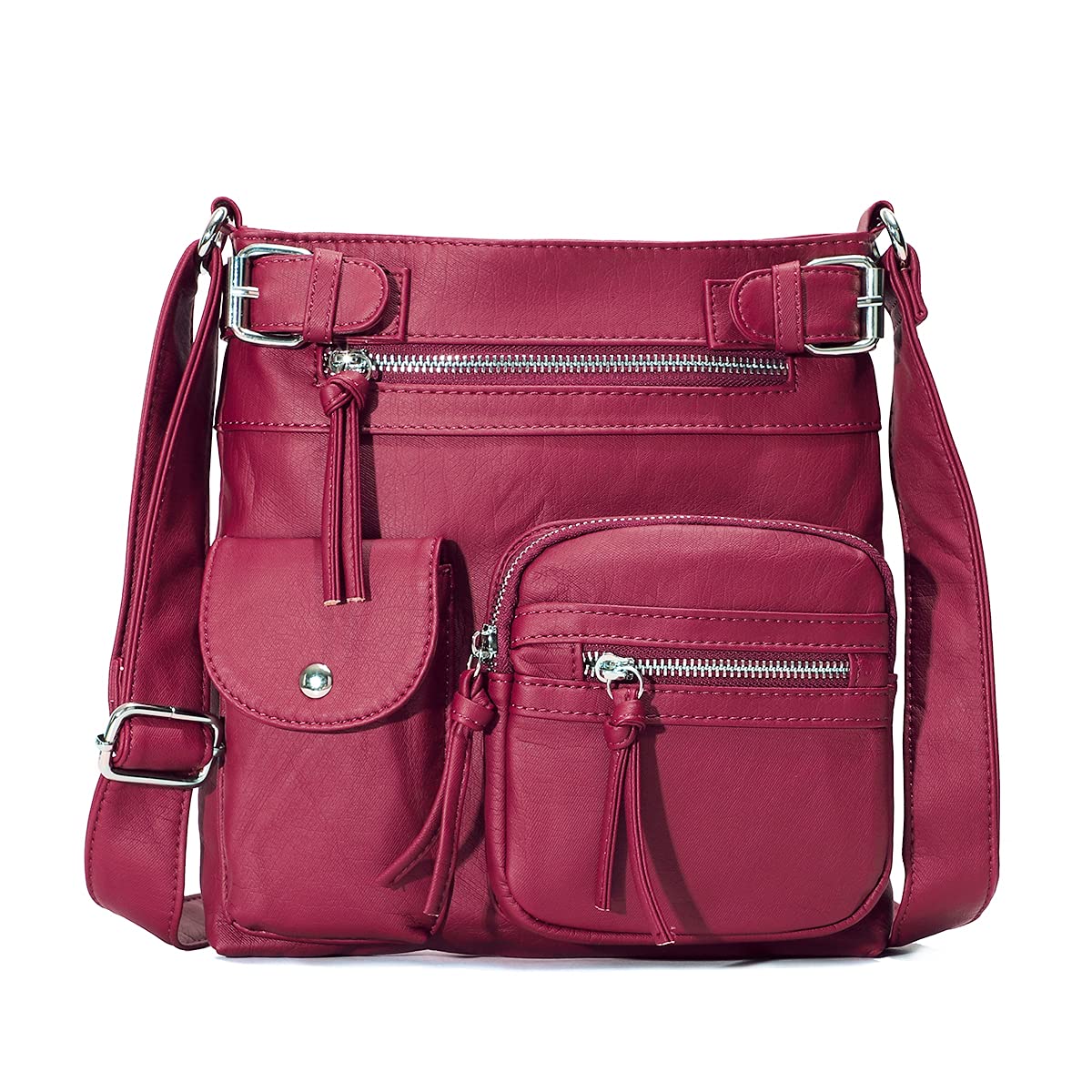 Angel Kiss, Soft Leather Crossbody Purse and Handbags Wallet Cute Small Crossover Bags with Pockets for Girl or Women Red, Medium