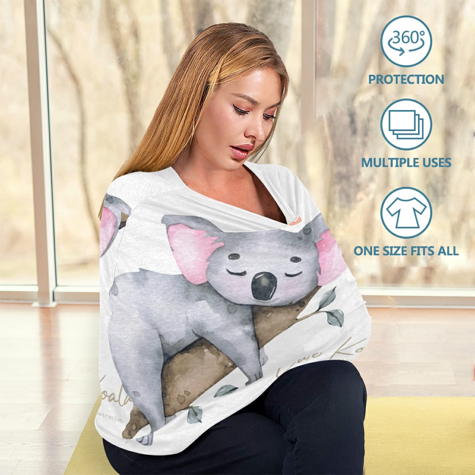 Nursing Cover Breastfeeding Scarf Cartoon Cute Koala - Baby Car Seat Covers, Infant Stroller Cover, Carseat Canopy(801e)