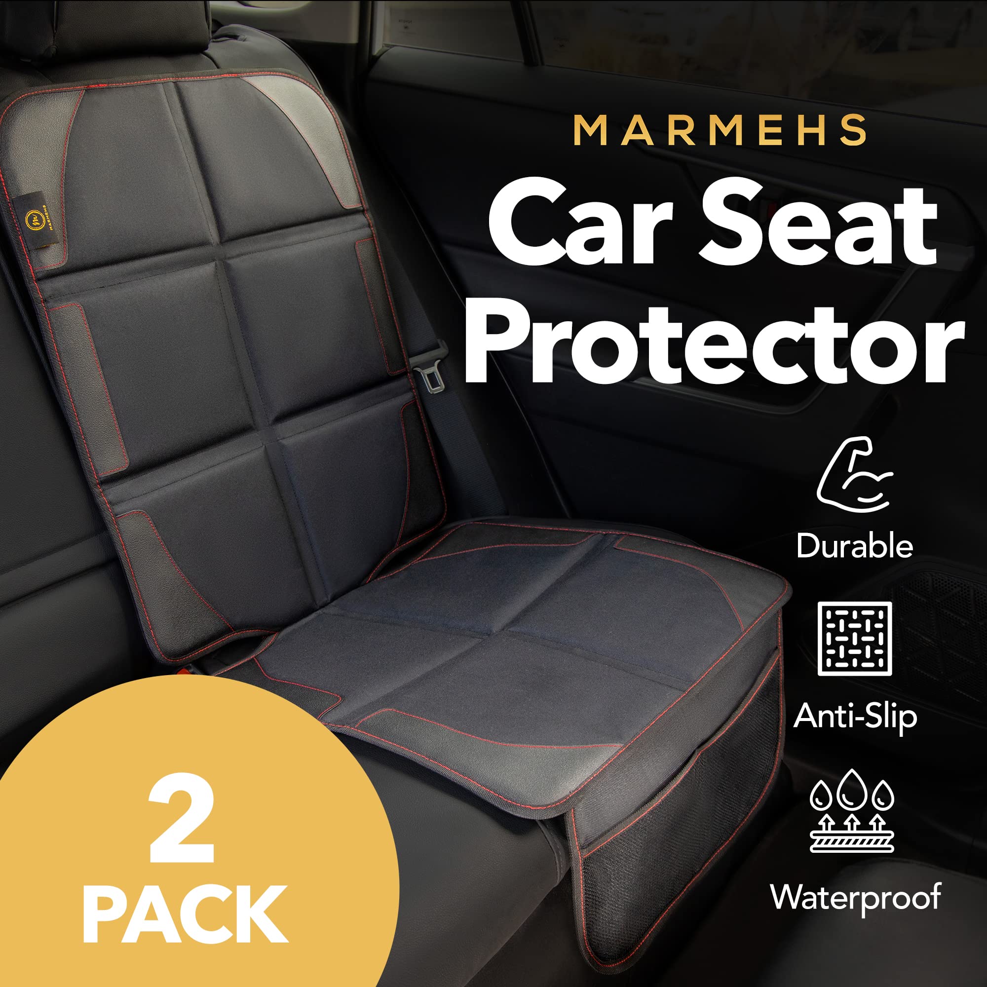 MARMEHS Car Seat Protectors, Car Seat Protector for Child Car Seat Indents, Dirt & Spills, Thick-Padded & Waterproof Seat Protectors for Vehicles, Universal Car Seat Protector with Pockets, 2 Pack