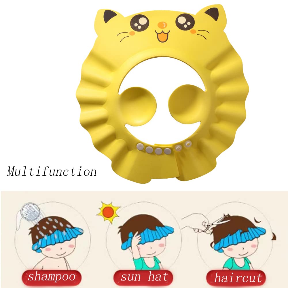 Anller 3 Pieces Baby Shower Cap, Soft Adjustable Bath Shampoo Cap with Ear Protection, Funny Cartoon Bathing Cap for Children, Kids and Toddlers(Pink+Blue+Yellow)