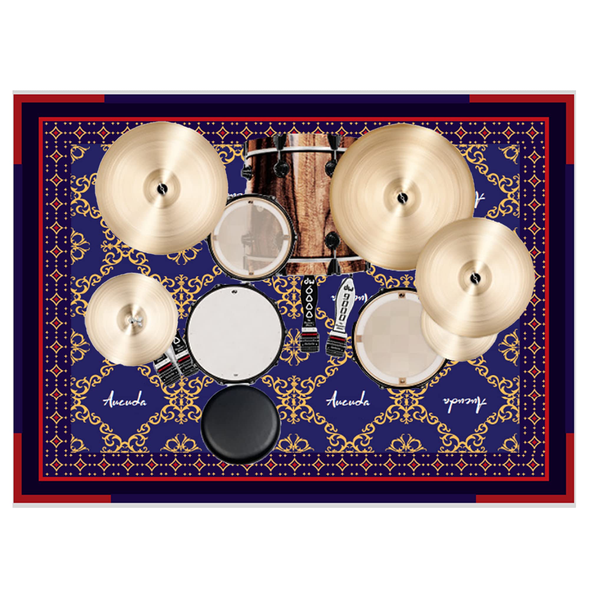 Aucuda Starry Blue Drum Rug Mat 4x6ft Tightly Woven Fabric Cool Drum Floor Mat with Non Slip Grip Bottom, Electric Drum Set Carpet Accessories for Holiday Practice, Apartment, Soundproof, Winter.