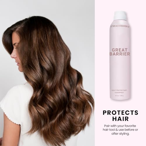 Beachwaver Great Barrier Heat Protectant Hair Spray - Multi-Purpose Treatment for Heat Protection Before Styling for Flexible Hold & No Frizz - Polynesian Pink Sugar Scent (8.4 Fl Oz)
