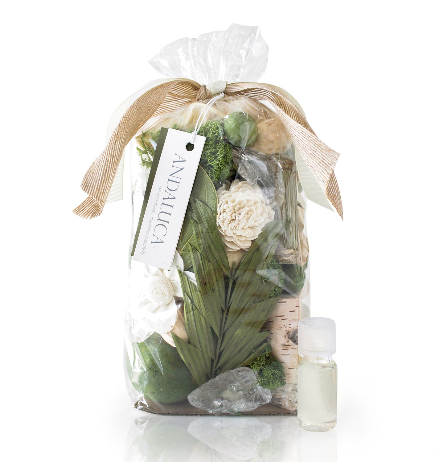 ANDALUCA Gardens of Bali Scented Potpourri | Made in California | Large 20 oz Bag + Fragrance Vial | Scents of Crushed Jasmine Leaves, Tangelo Peel and Lily