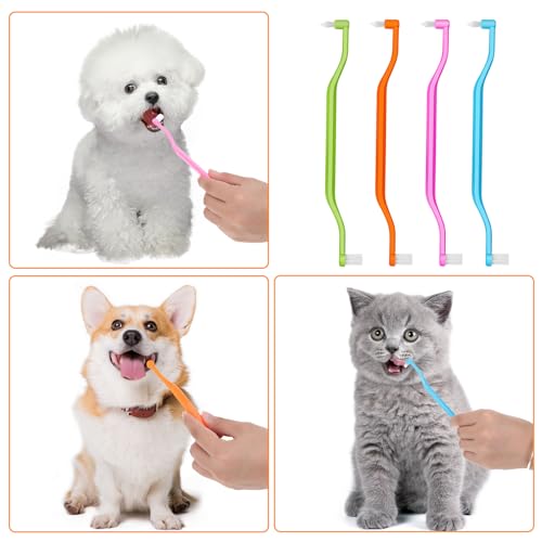 4pcs Dual Sided Cat Tooth Brush Small Dog Toothbrush Pet Toothbrush Teeth Cleaning with Micro Brush Head & Curved Handle Cat Dental Care Supplies