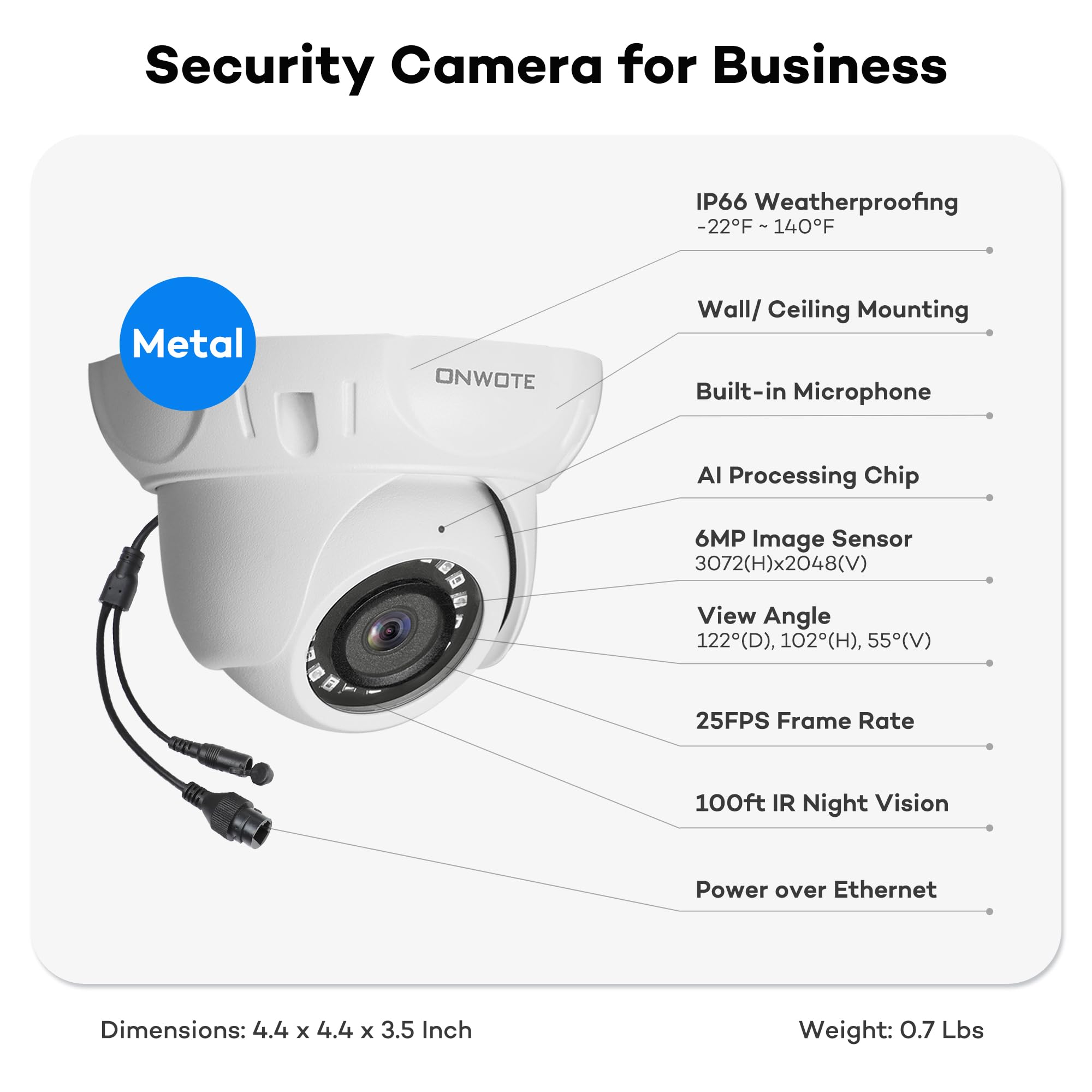 ONWOTE 16 Channel NVR PoE Security Camera System, 12MP 4K 16CH Commercial NVR 4TB, 16x 6MP Wired Outdoor 122° IP Cameras with Audio, AI Detection, 100ft 60ft Ethernet Cables, CCTV for Business Home