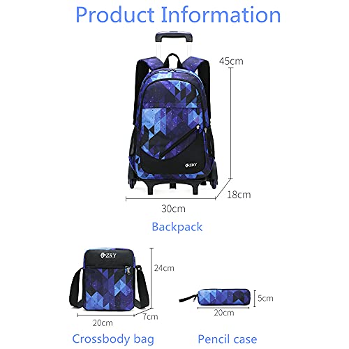 3Pcs Black Galaxy Rolling Backpacks for Boys Middle School Bags Trolley Elementary Bookbags on 6 Wheels