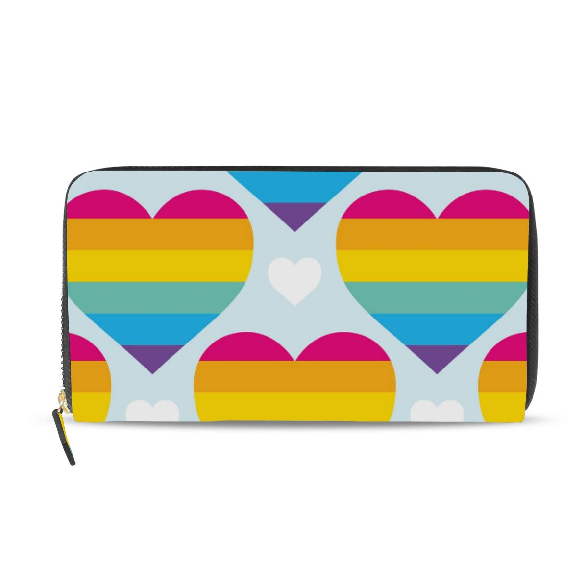 AGONA Womens Wallet Gay Pride Rainbow Colorful Hearts Wallet for Women Long Wallet PU Leather Zip Around Phone Clutch Handbag Card Holder Purse Girls Men