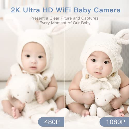 Baby Monitor with Camera and Audio,Add-one Camera for Arenti,2K Ultra HD WiFi Baby Camera,Night Vision,Lullabies,Cry Detection,Temp & Humidity Sensor,Two Way Talk,App Control(Single Camera)