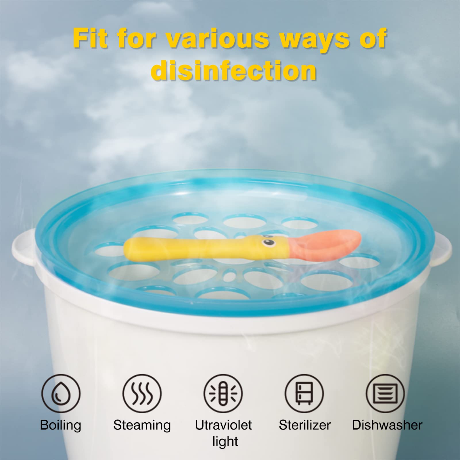 2 Pack 100% Silicone Toddler Spoon Soft and Bendable | BPA Free | Easy Grip Baby Utensils for Self-feeding Training, Cute Bright Adorable Ducks, (Set of 2, Orange and Yellow) MOE DUCK