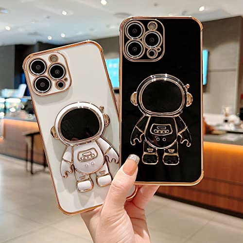 AIGOMARA 6D Plating Astronaut Hidden Stand Case Cover for iPhone 13 Pro Women Astronaut Folding Bracket Kickstand iPhone Case with Camera Protector Soft TPU Shockproof Bumper 6.1 Inch - Black